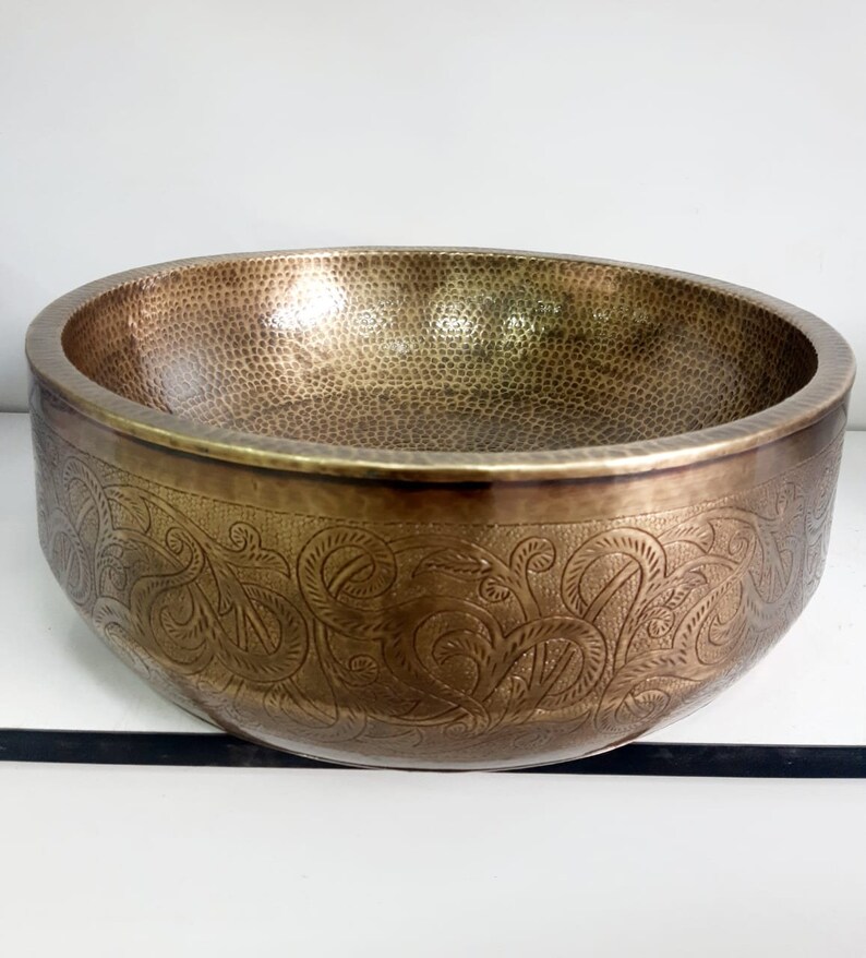 Bathroom Sink Brass Vessel Sink Handcrafted Sink Drop in Round Bronze ...
