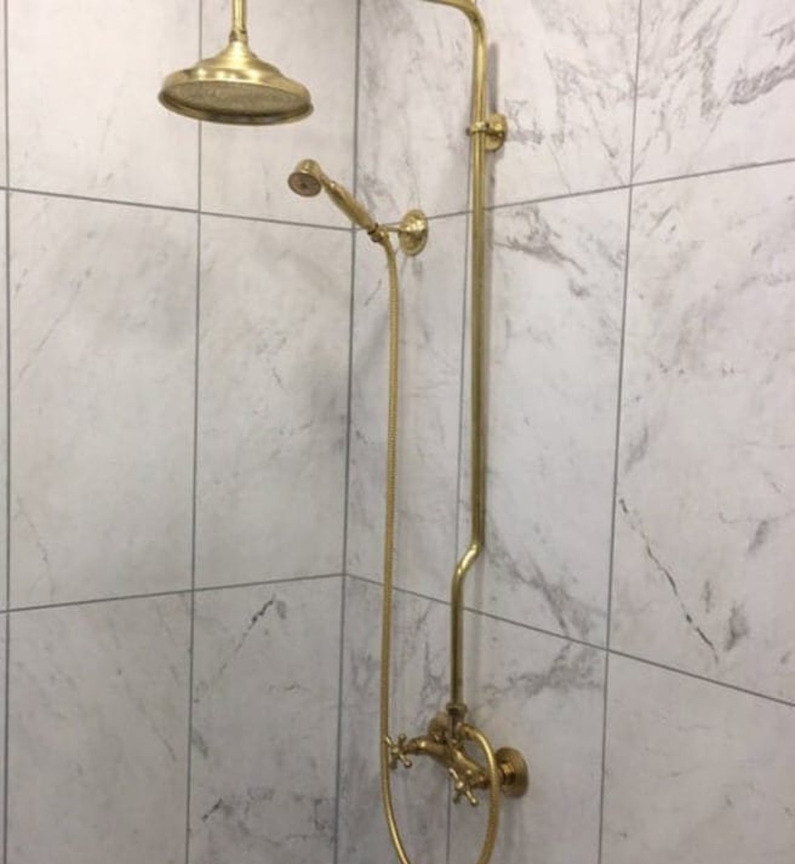Brass Exposed Pipe Wall Mount Shower With Rainfall Shower Head , Solid ...