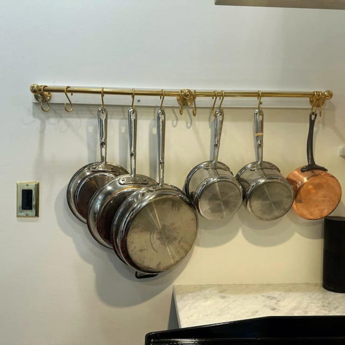 Unlacquered Brass Pot Rack Wall Mount for Kitchen With s Hooks Brass ...