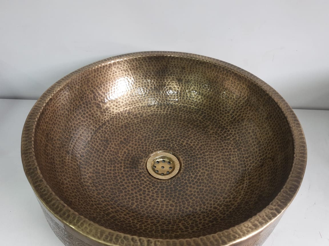 Bathroom Sink Brass Vessel Sink Handcrafted Sink Drop in Round Bronze ...
