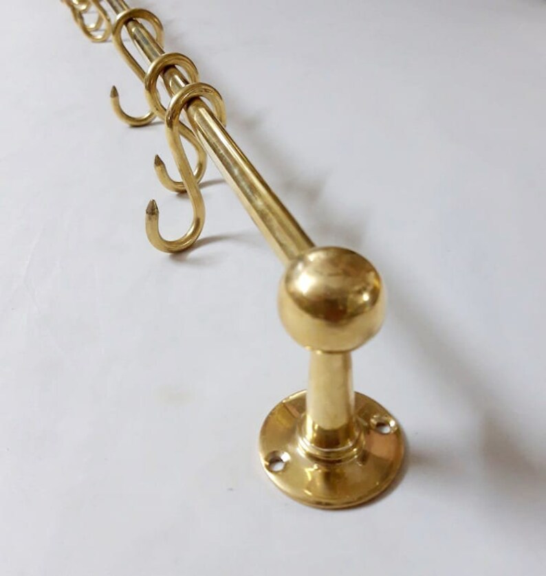 Unlacquered Brass Pot Rack Wall Mount for Kitchen With s Hooks Brass ...