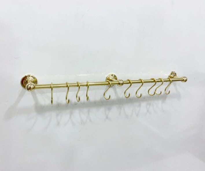 Unlacquered Brass Pot Rack Wall Mount for Kitchen With s Hooks Brass ...
