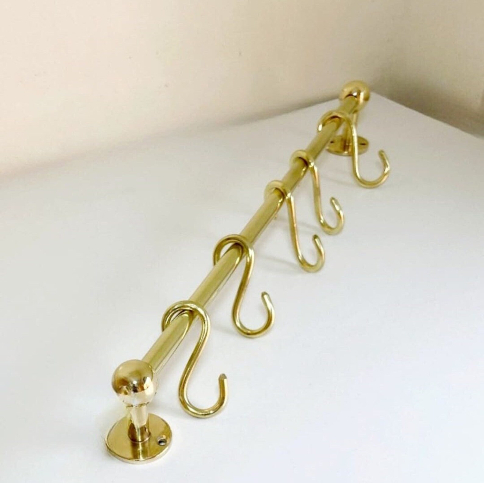 Unlacquered Brass Pot Rack Wall Mount for Kitchen With s Hooks Brass ...