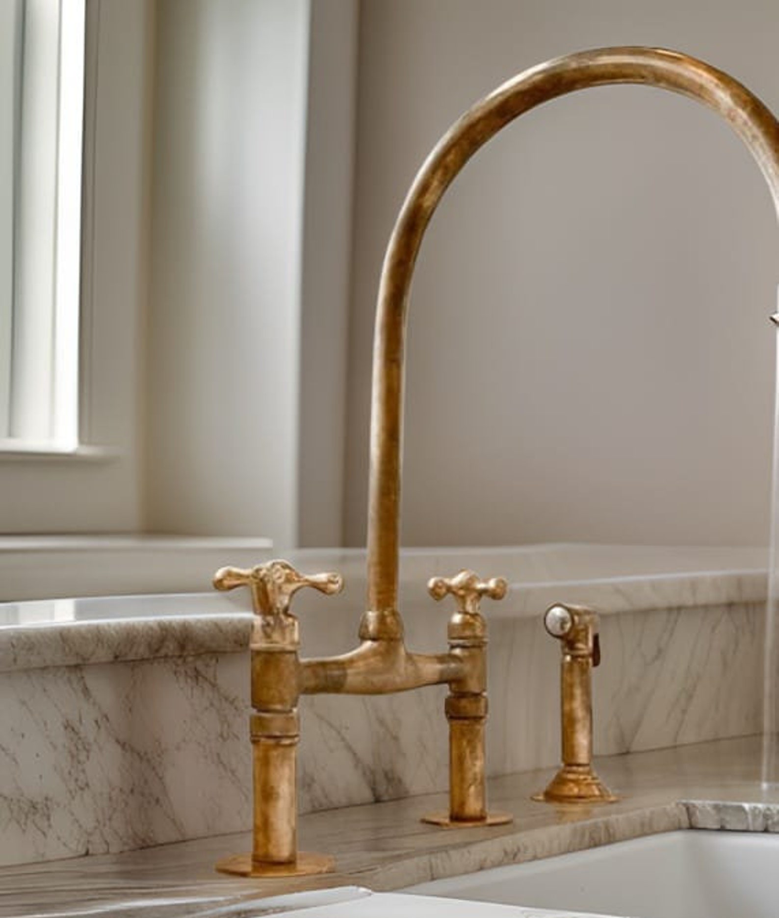 Unlacquered Brass Kitchen Faucet ,bridge Faucet,brass Kitchen Faucet ...