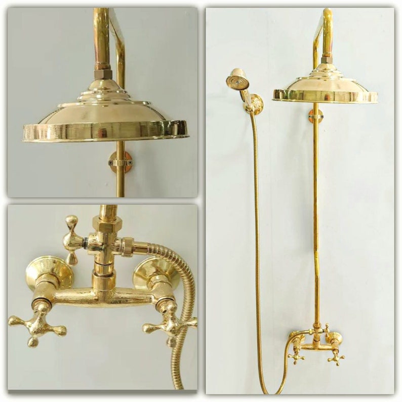 Brass Exposed Pipe Wall Mount Shower With Rainfall Shower Head , Solid ...