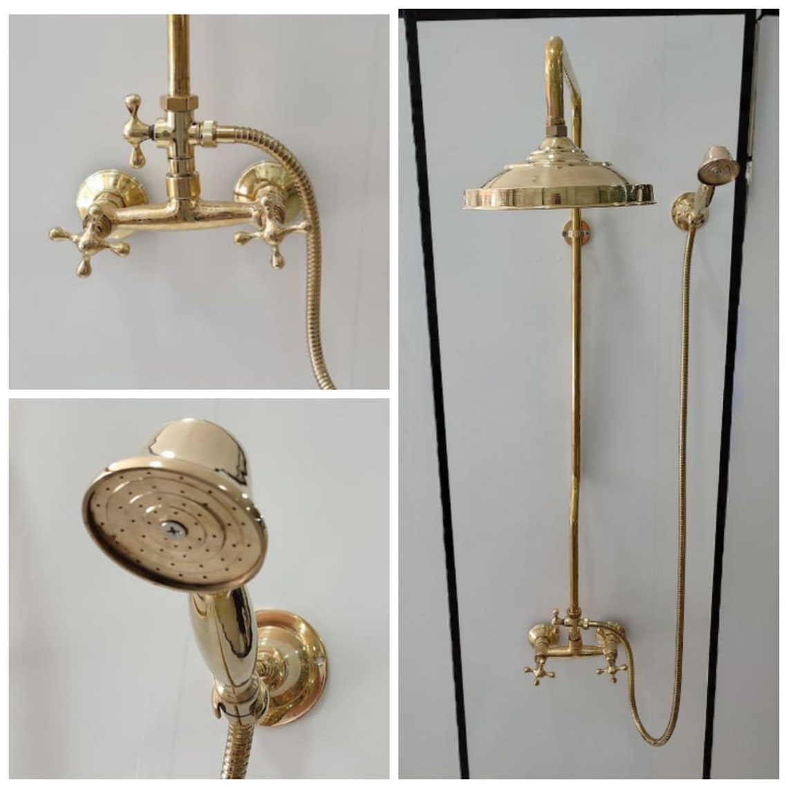 Brass Exposed Pipe Wall Mount Shower With Rainfall Shower Head , Solid ...
