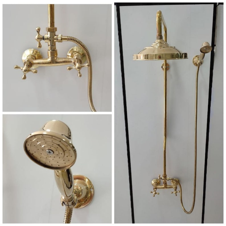 Brass Exposed Pipe Wall Mount Shower With Rainfall Shower Head , Solid ...
