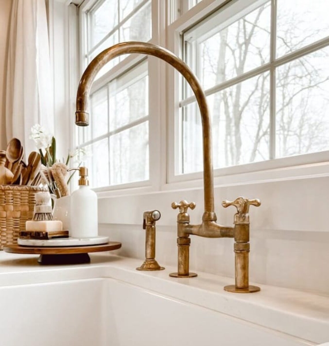 Unlacquered Brass Kitchen Faucet ,bridge Faucet,brass Kitchen Faucet ...