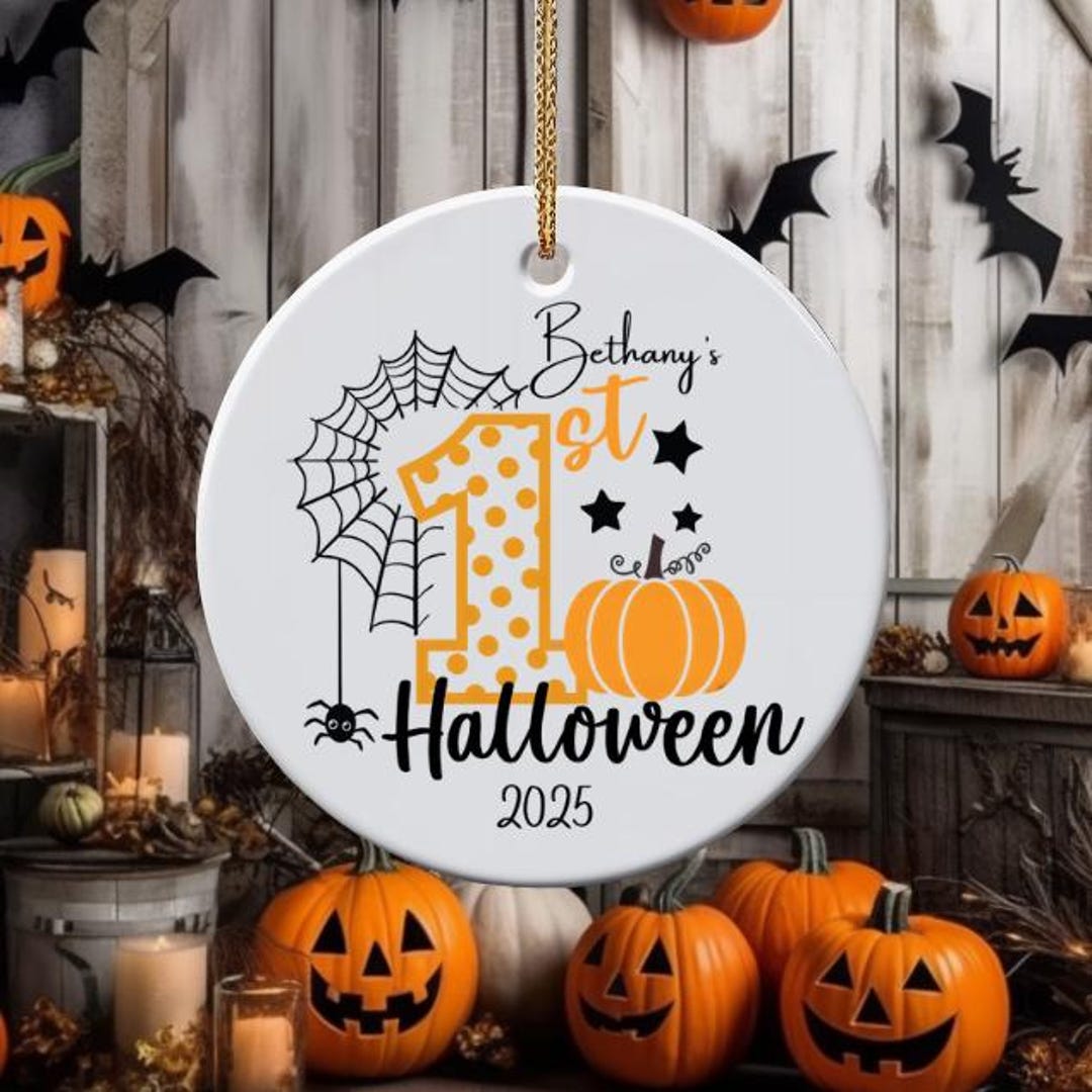 Personalized Baby First Halloween Ornament, Spider Pumpkin, Custom Baby ...