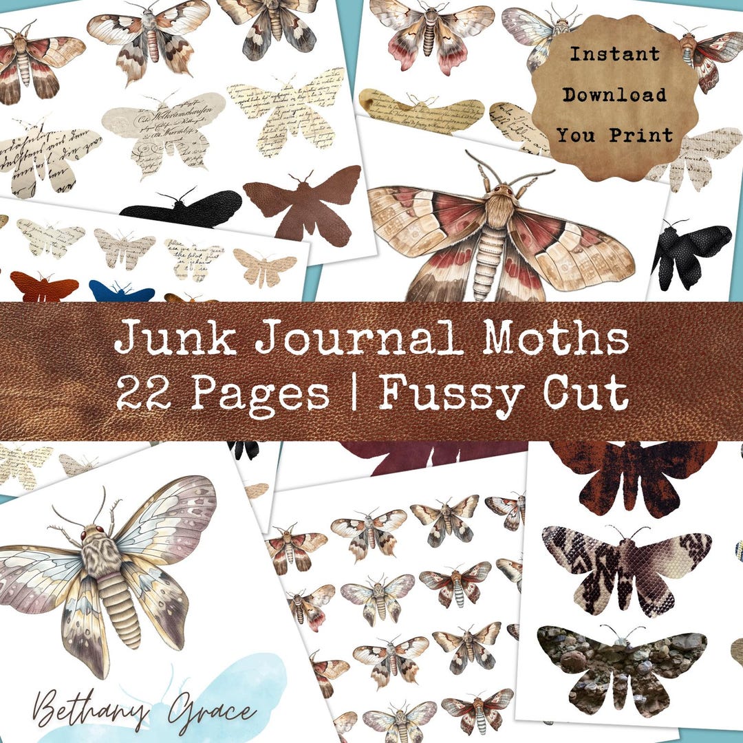 Printable Ephemera Pack: Layered Moths Fussy Cut Images for Junk ...