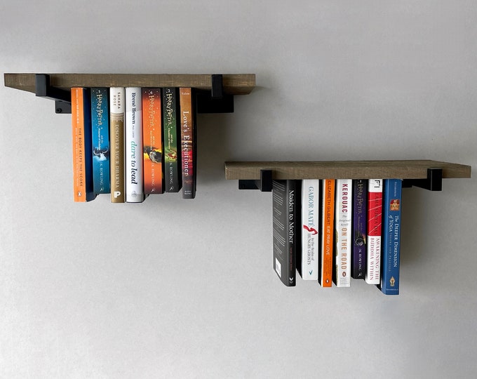 Rustic Hanging Bookshelves: Dual Mini Shelves With Metal Brackets - Etsy