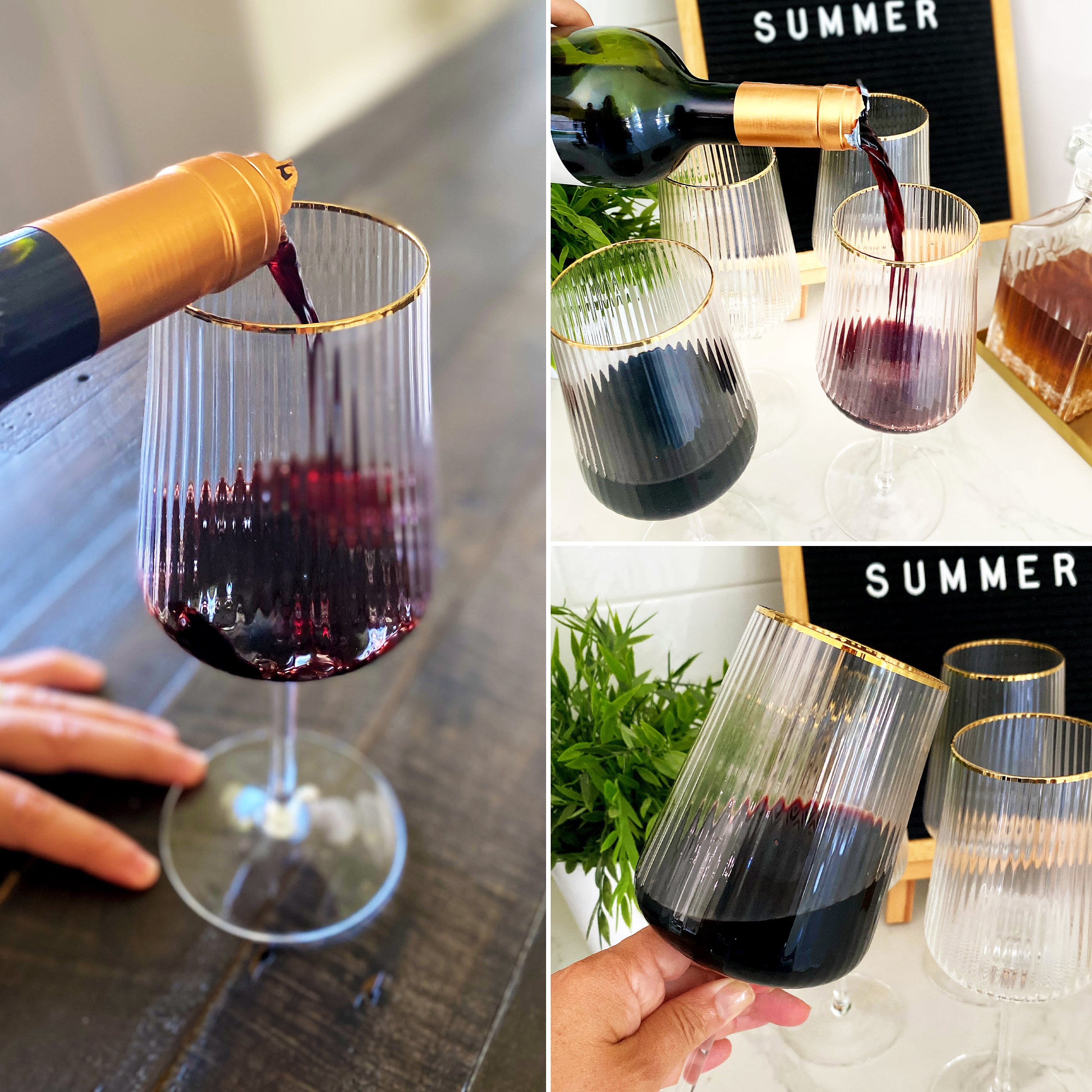 4 Pack Gold Rimmed Wine Glasses Gold Stemless Wine Glasses Gold Wine ...