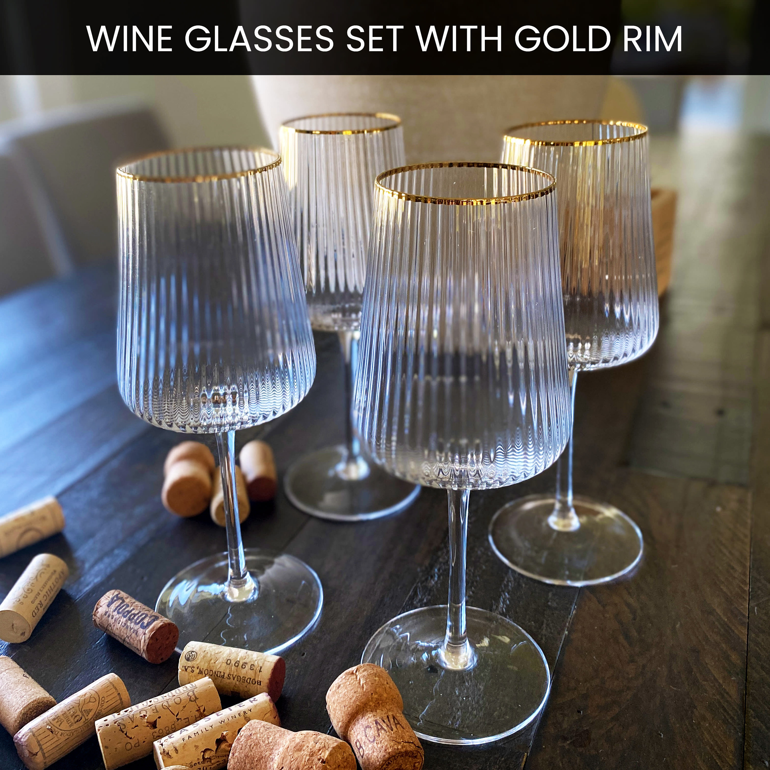 4 Pack Gold Rimmed Wine Glasses Gold Stemless Wine Glasses Gold Wine ...