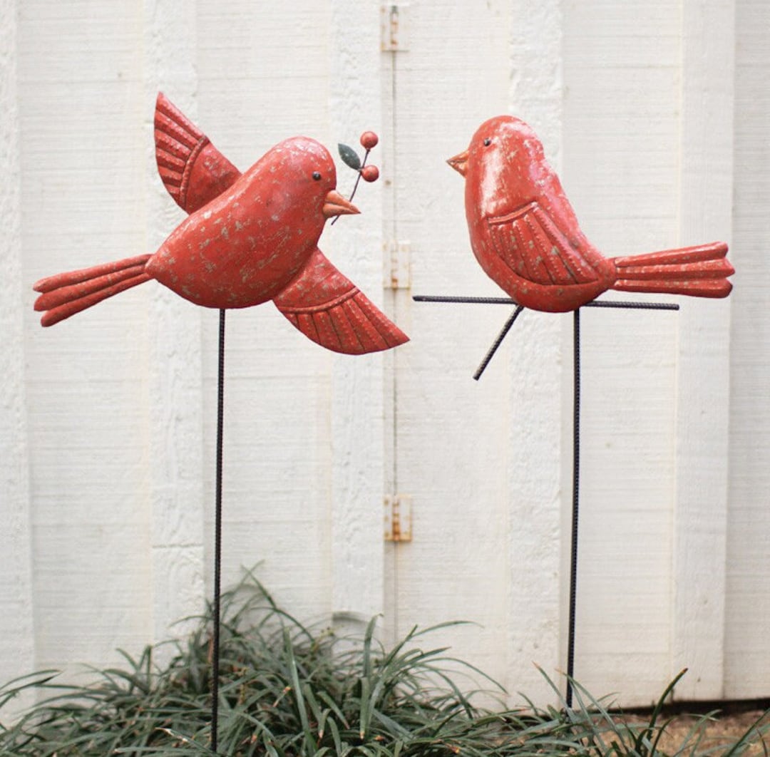 Red Cardinal Bird Figurines Garden Stakes Yard Art Set of 2 - Etsy