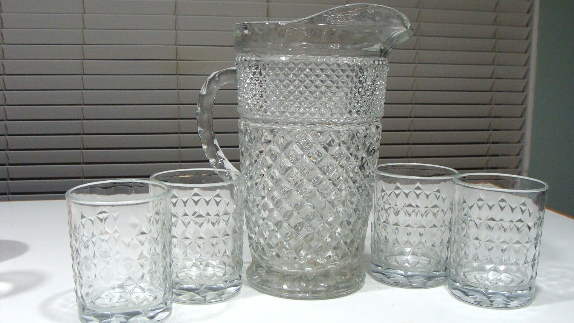 Embossed Pitcher and Drinking Glasses (4) - Etsy