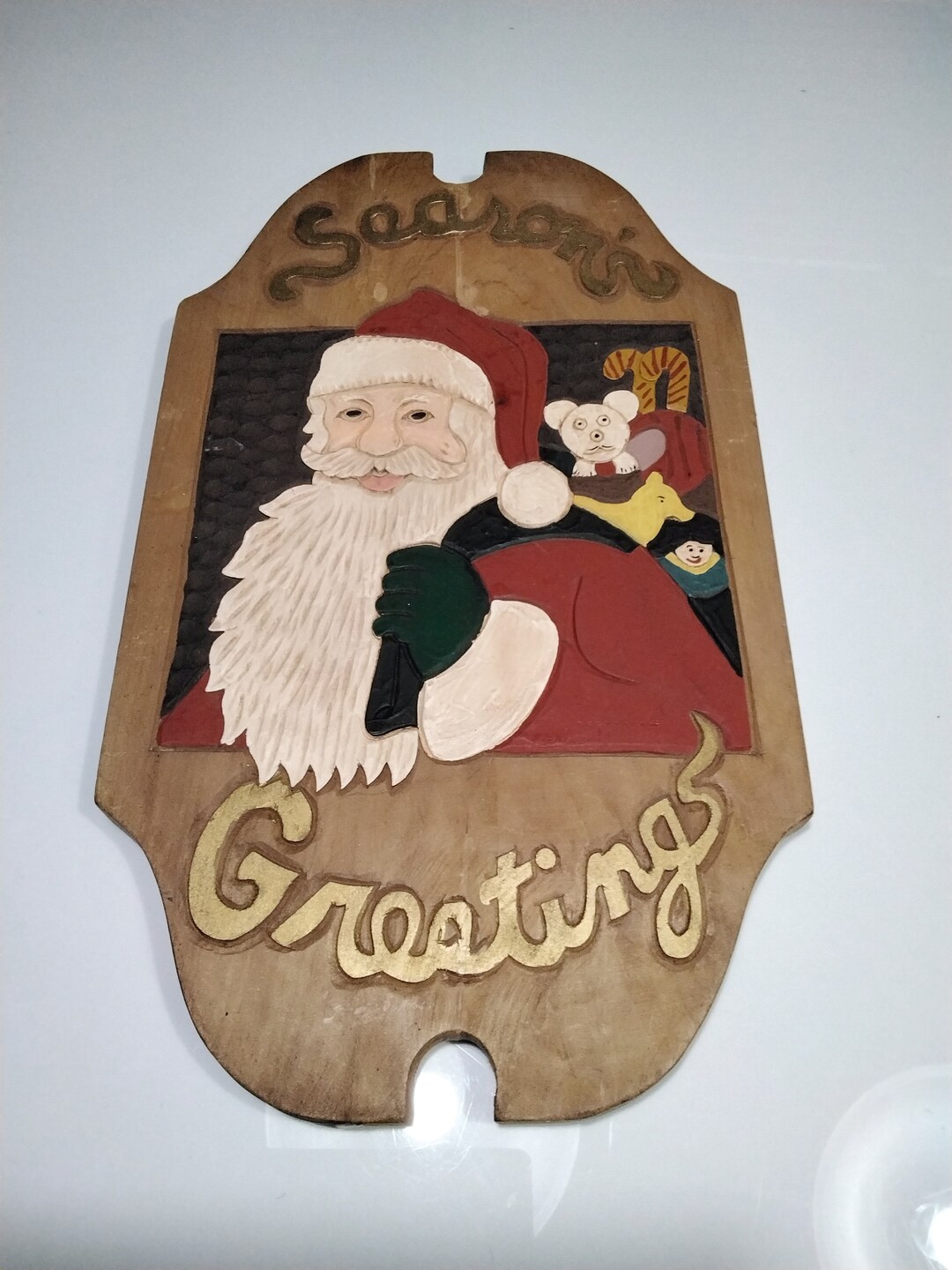 Season's Greetings Santa Wood Plaque Sign - Rare Find - Etsy