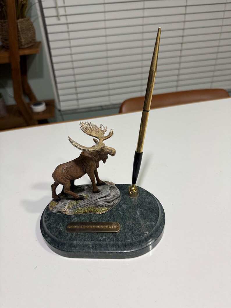 Desk Pen Holder Bronze Moose With Marble Base "strong and Majestic ...