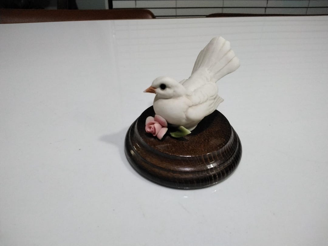 Dove Figurine on Wood Stand, Porcelain White Bird Statue With Rose ...