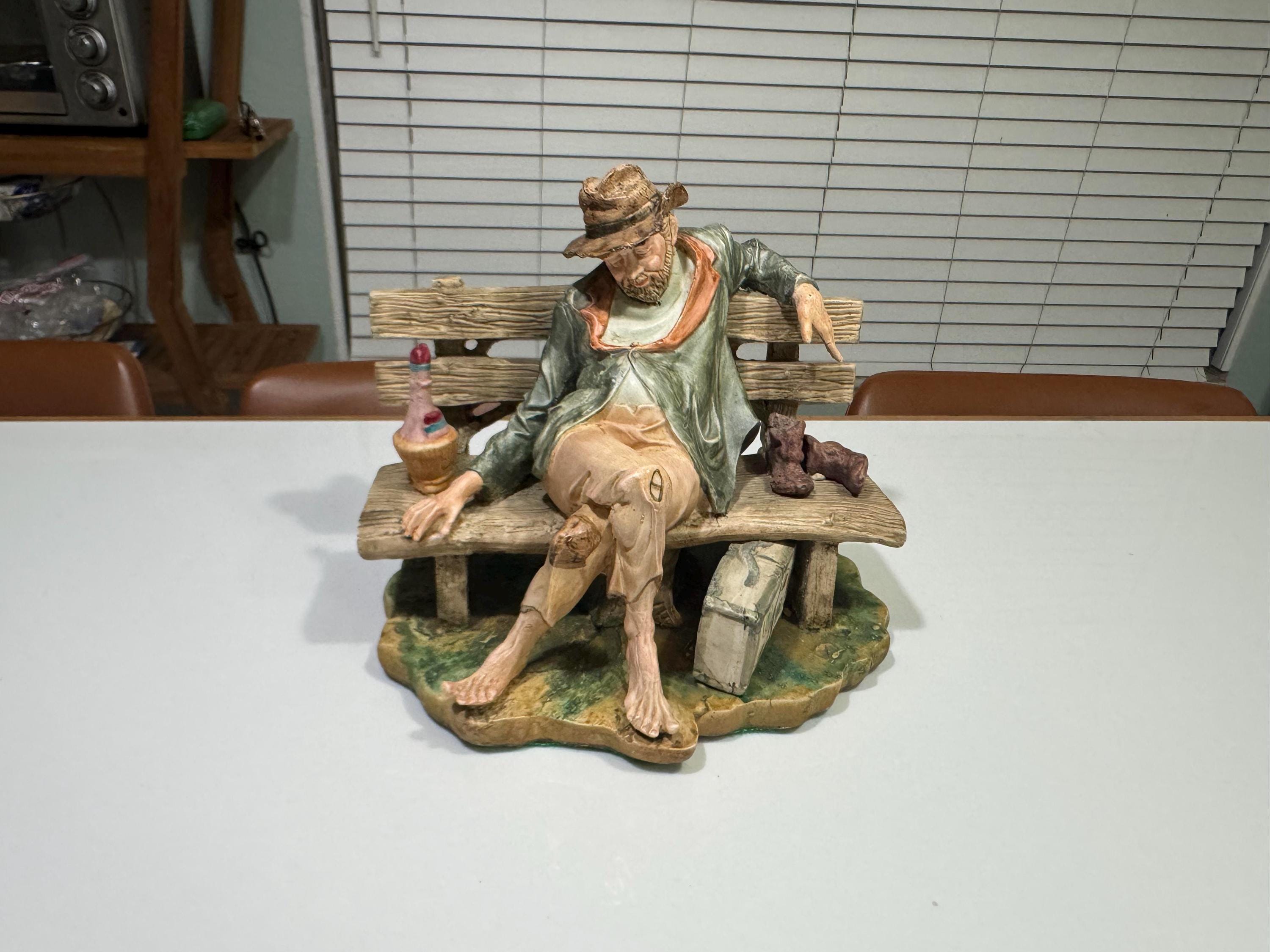 Capodimonte Style Bisque - Drunk Man on Bench - Large Figurine ...