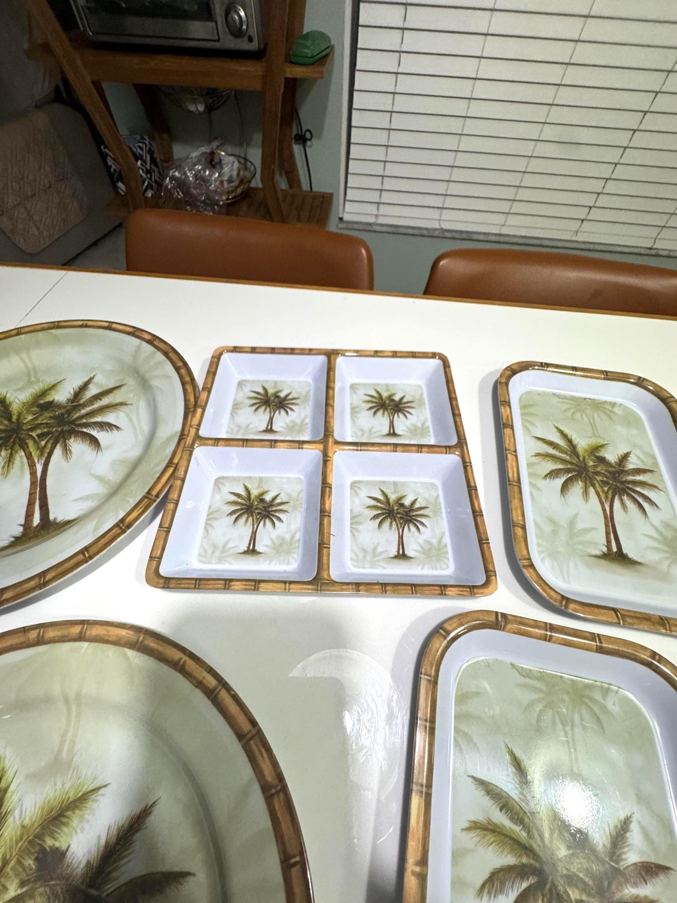 Hawaiian Luau Palm Tree Bowl Platter Assorted Set of 7 Plastic Pieces ...