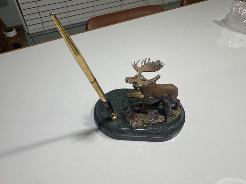 Desk Pen Holder Bronze Moose With Marble Base "strong and Majestic ...