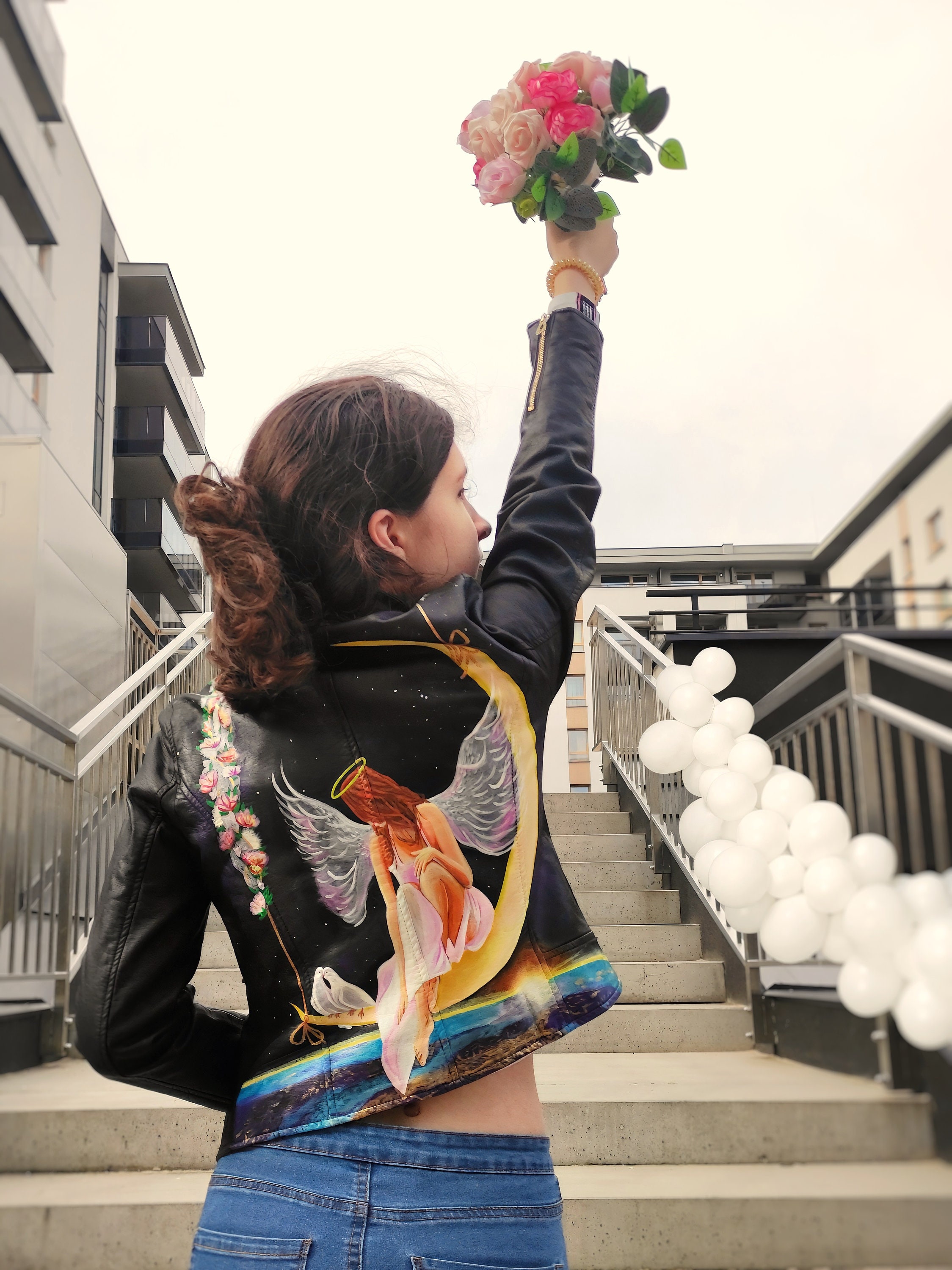 Wedding Painted Angel Wings Jacket, Personalized Bridal Leather Jacket ...