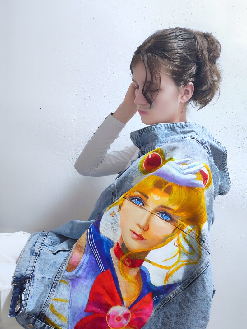 Hand Painted Anime Denim Jacket, Custom Paint Jacket for Her, Anime ...