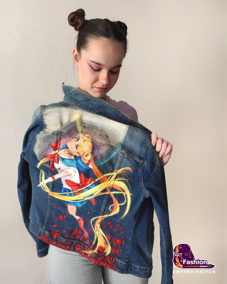 Hand-painted Anime Denim Jacket: Custom Japanese Art Clothing - Etsy
