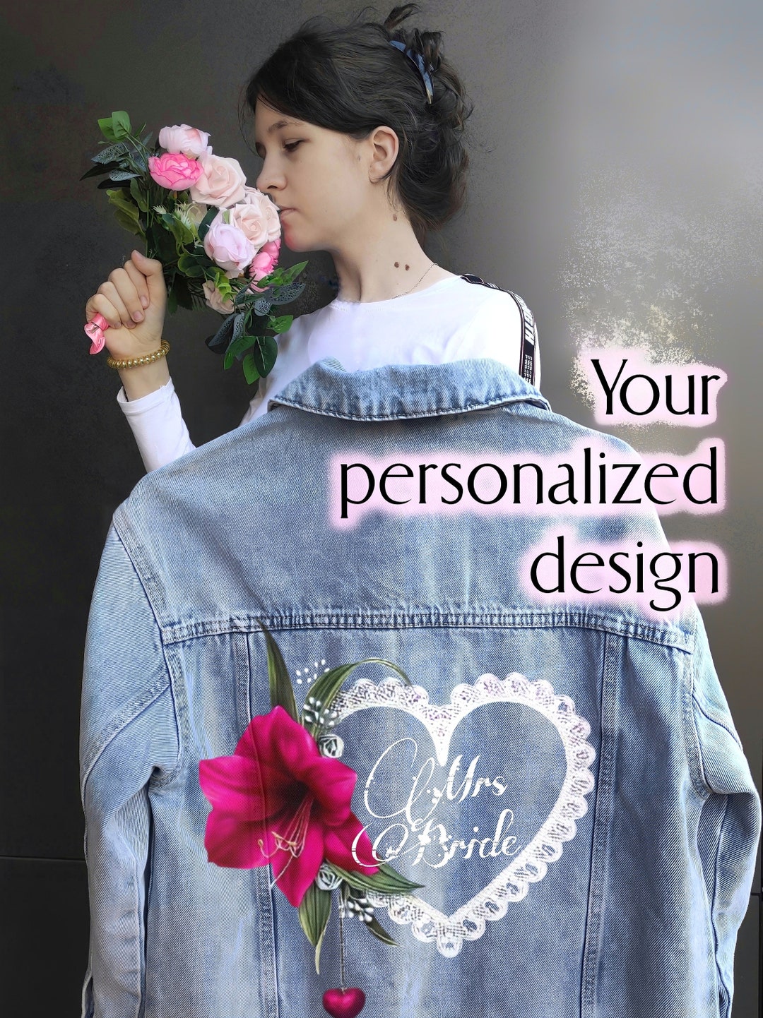 Wedding Hand Painted Flower Denim Jacket, Mrs Jean Jacket, Custom ...