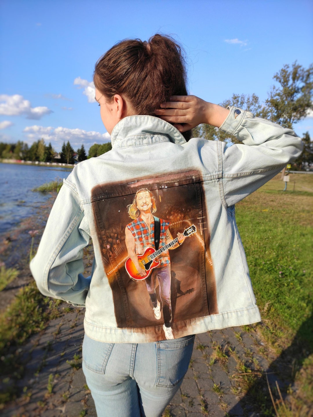 Custom Hand Painted Rock and Roll Denim Jacket, Jean Clothes With Your ...