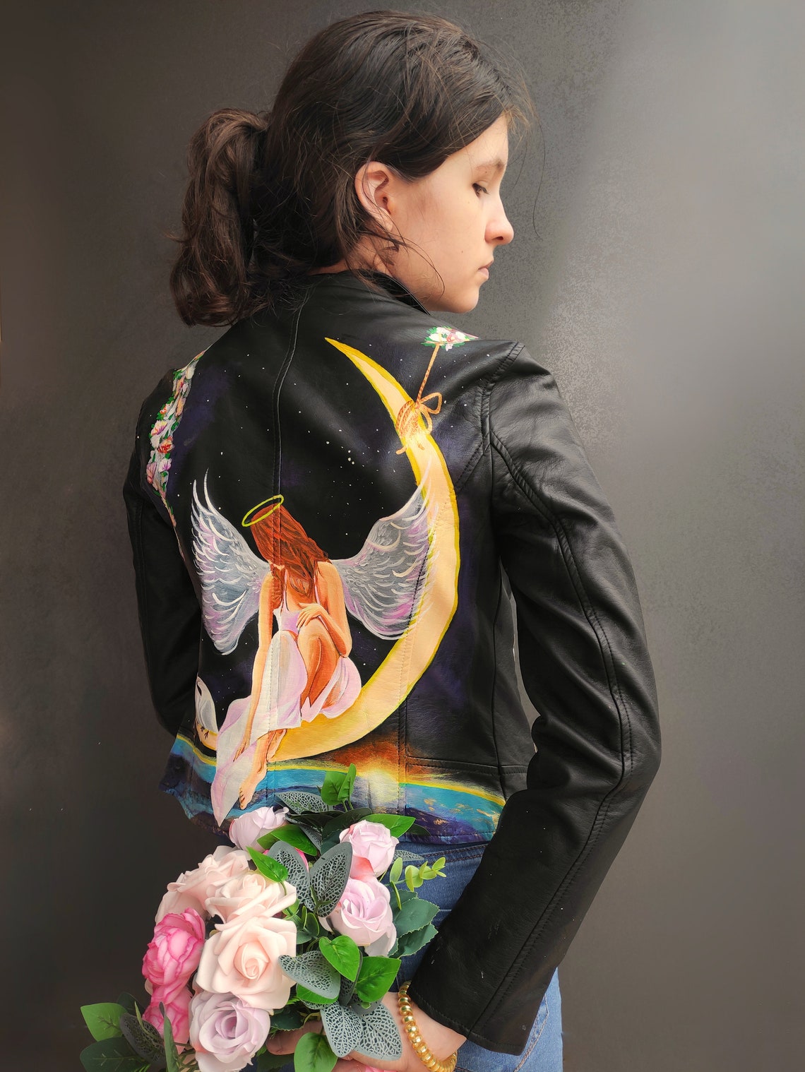 Wedding Painted Angel Wings Jacket, Personalized Bridal Leather Jacket ...