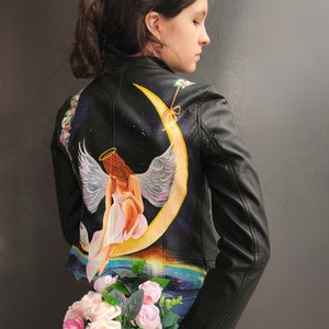 Wedding Painted Angel Wings Jacket, Personalized Bridal Leather Jacket ...