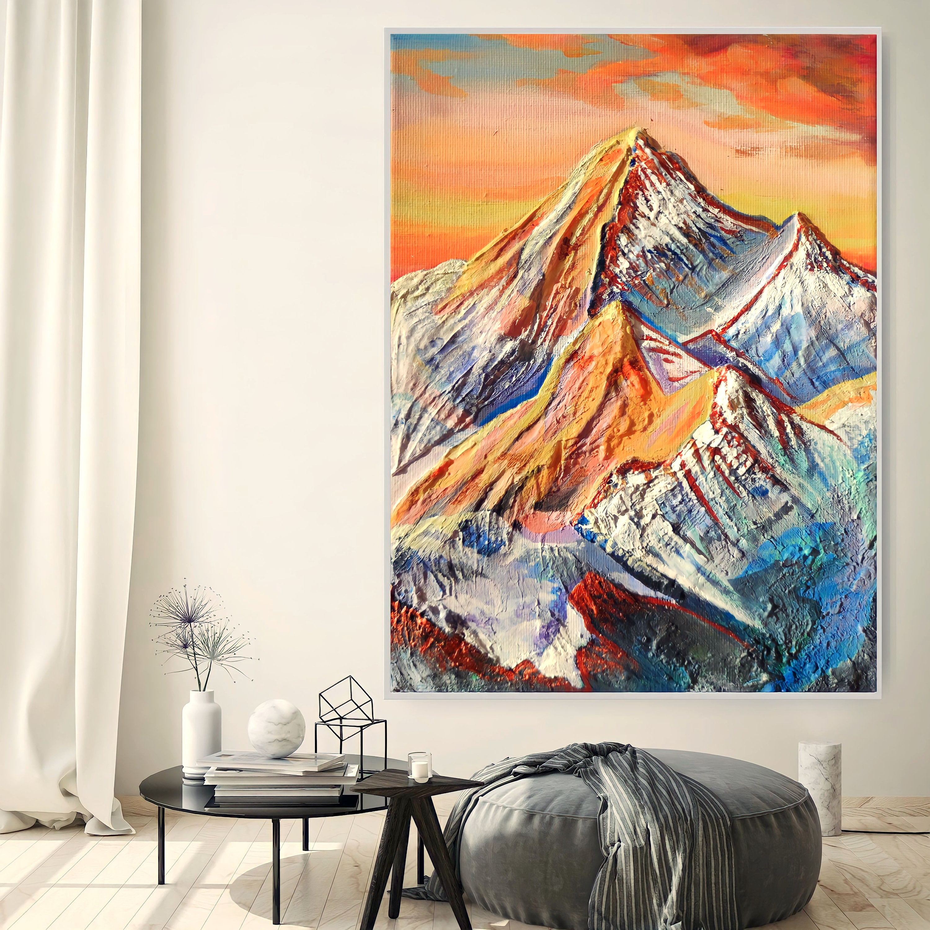 Original 3D Mountain Oil Painting on Canvas, Abstract Thick Textured ...