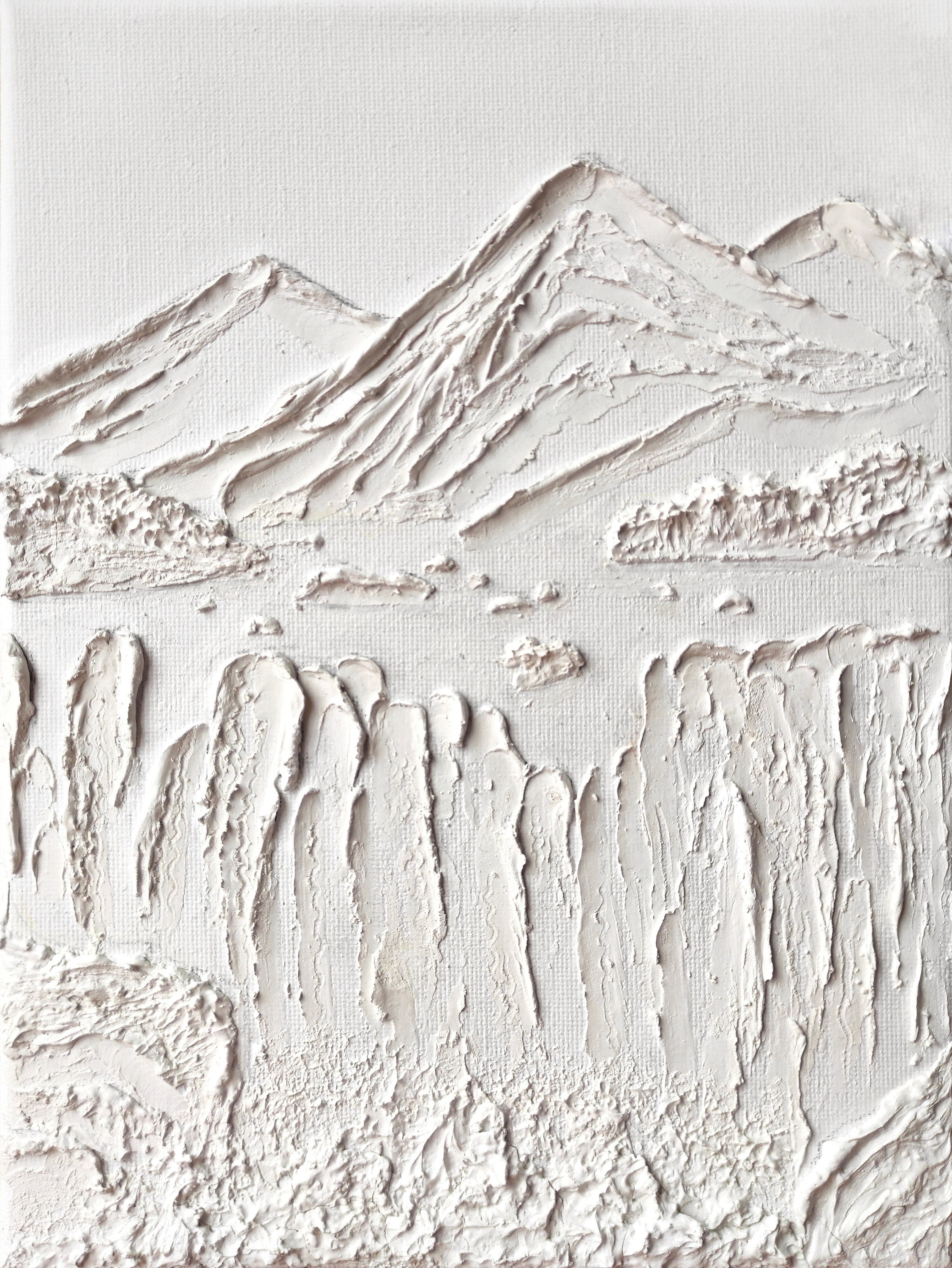 Original 3D Mountain Oil Painting on Canvas, Abstract Thick Textured ...