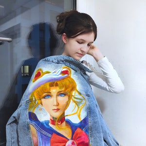 Hand Painted Anime Denim Jacket, Custom Paint Jacket for Her, Anime ...