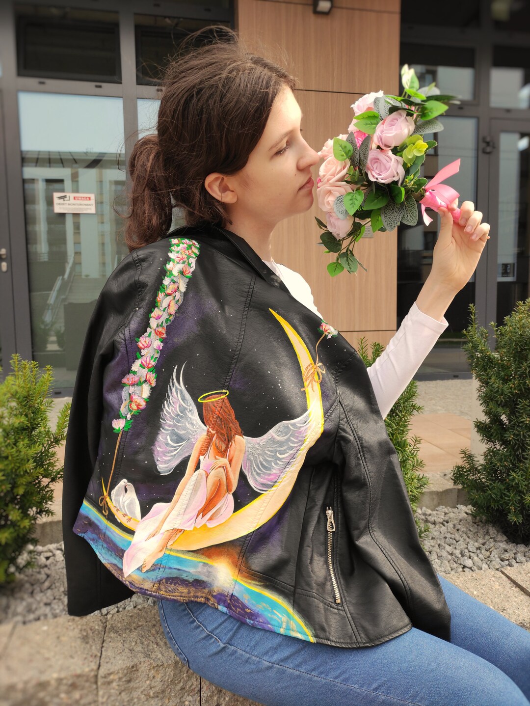 Wedding Painted Angel Wings Jacket, Personalized Bridal Leather Jacket ...