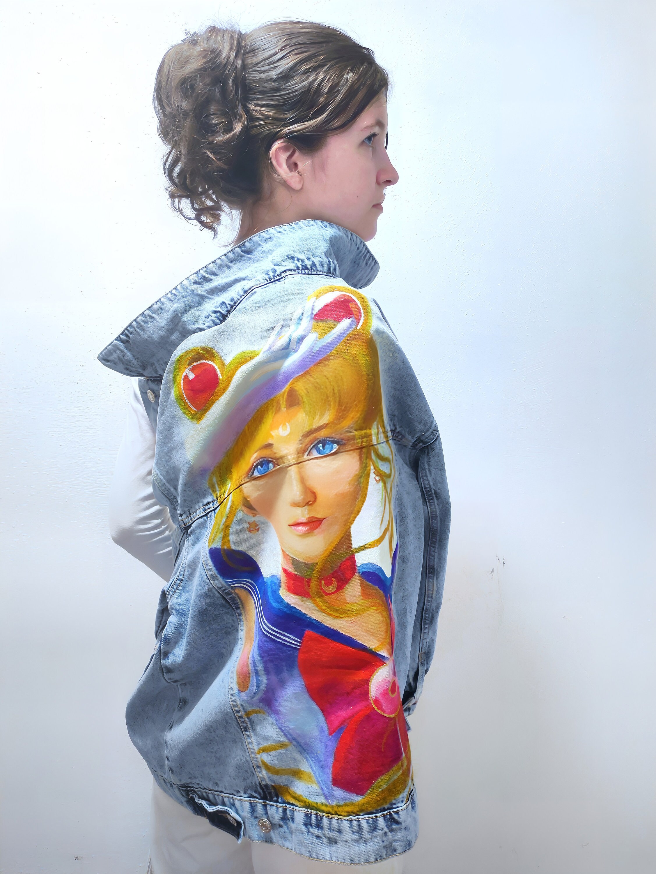 Hand Painted Anime Denim Jacket, Custom Paint Jacket for Her, Anime ...