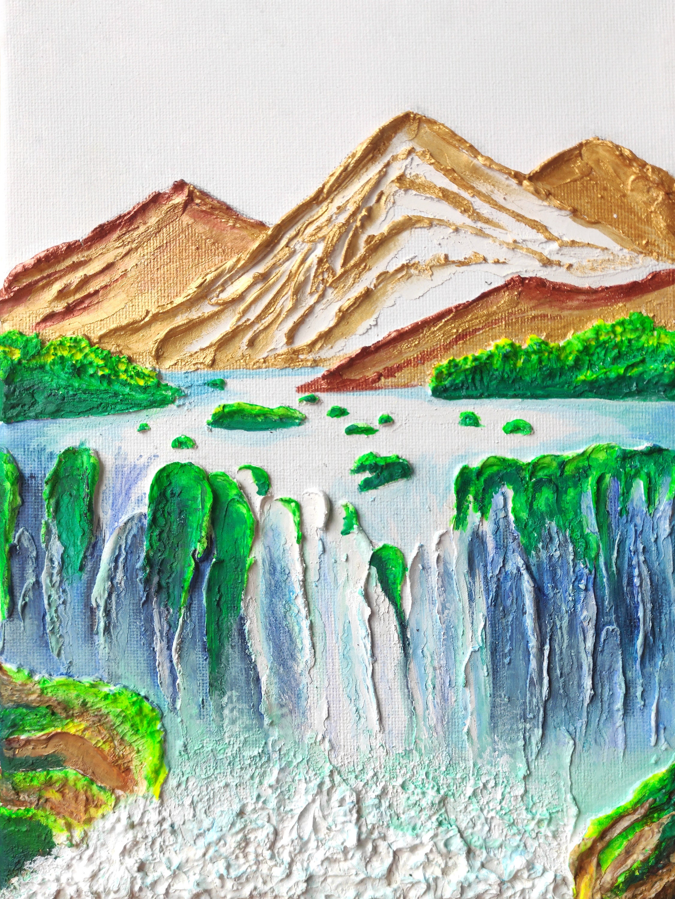 Original 3D Painting Mountain Dimensional Wall Art on Canvas, Large Oil ...