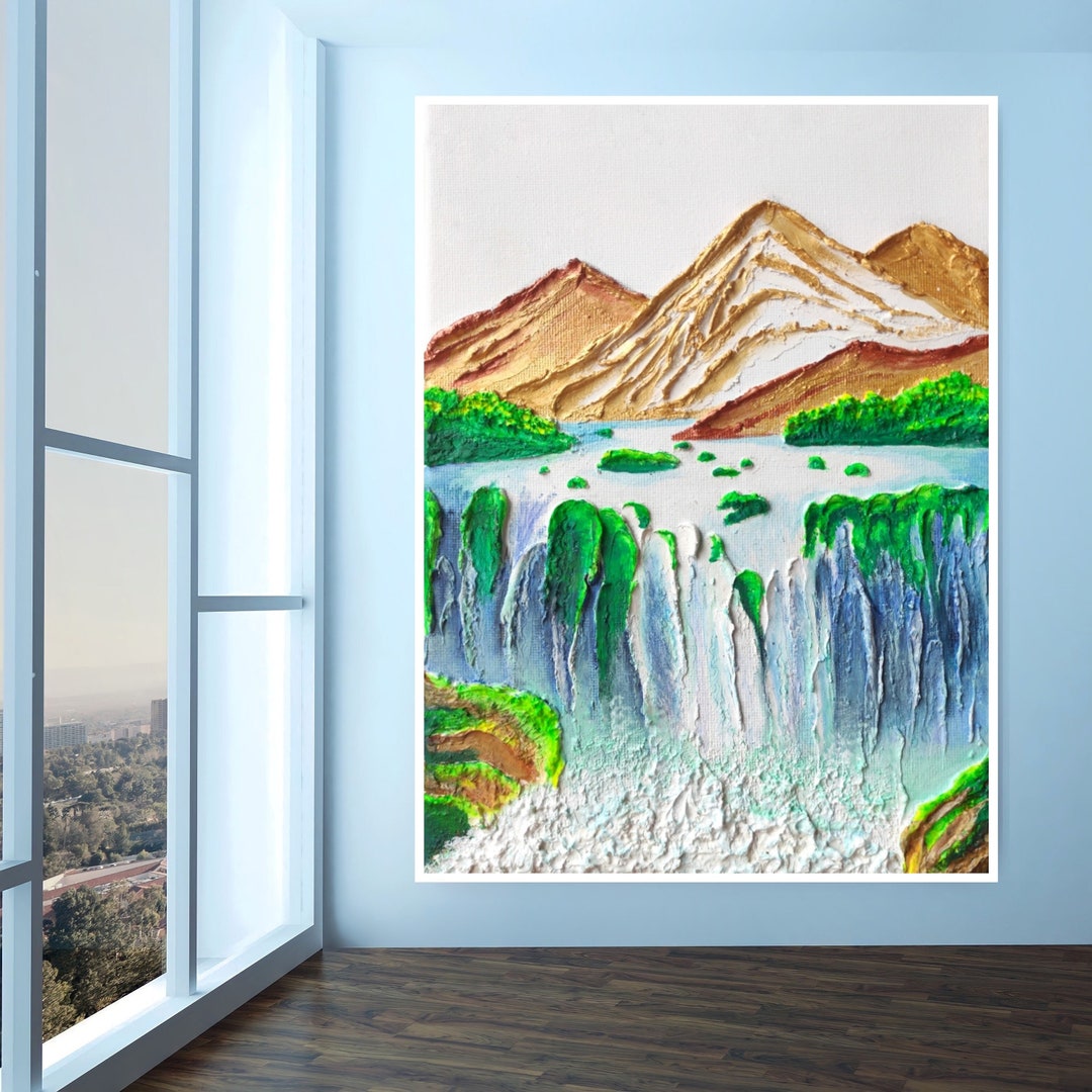Original 3D Painting Mountain Dimensional Wall Art on Canvas, Large Oil ...
