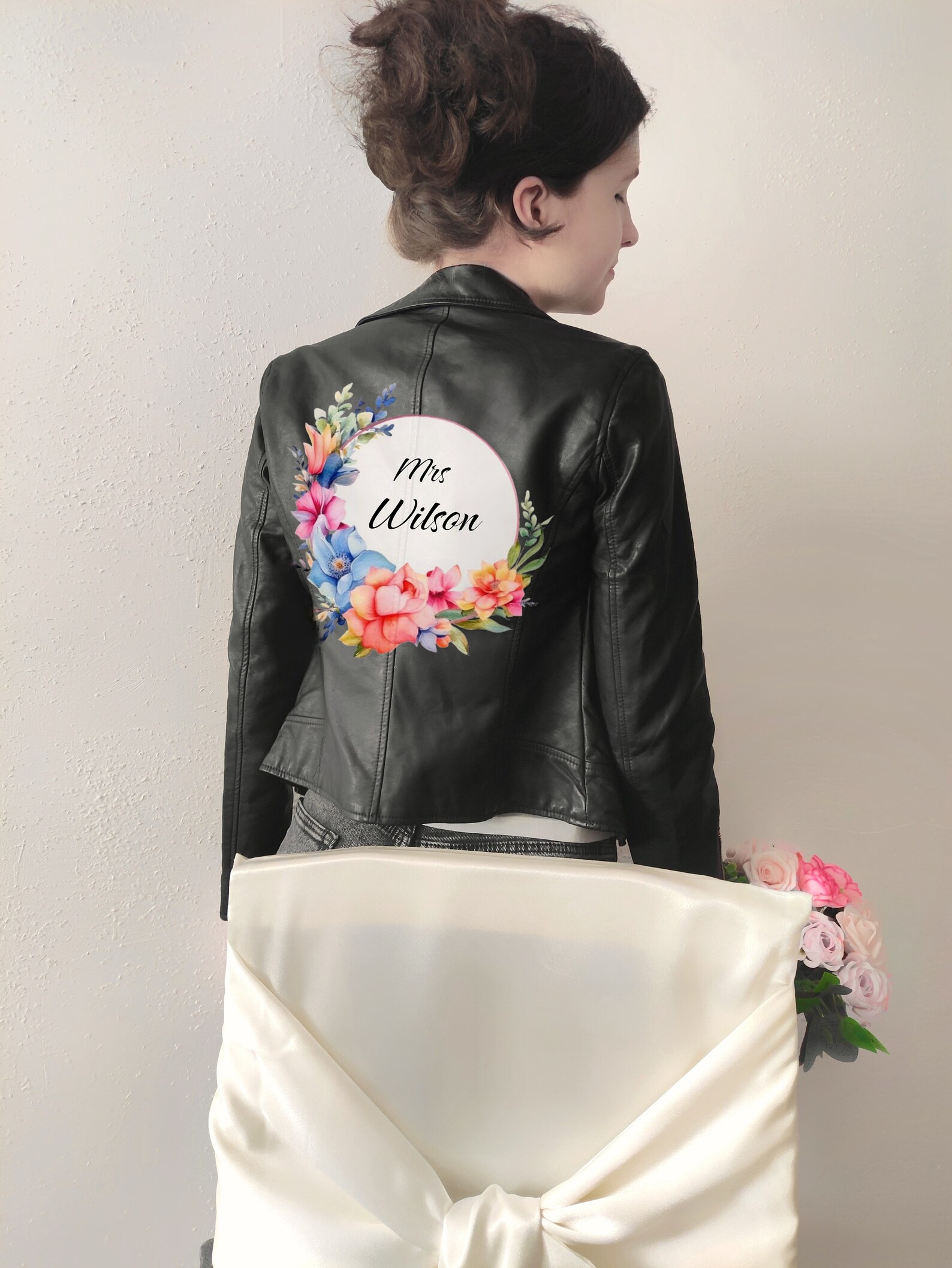 Wedding Painted Flower Jacket, Personalized Gift Leather Jacket, Mrs ...