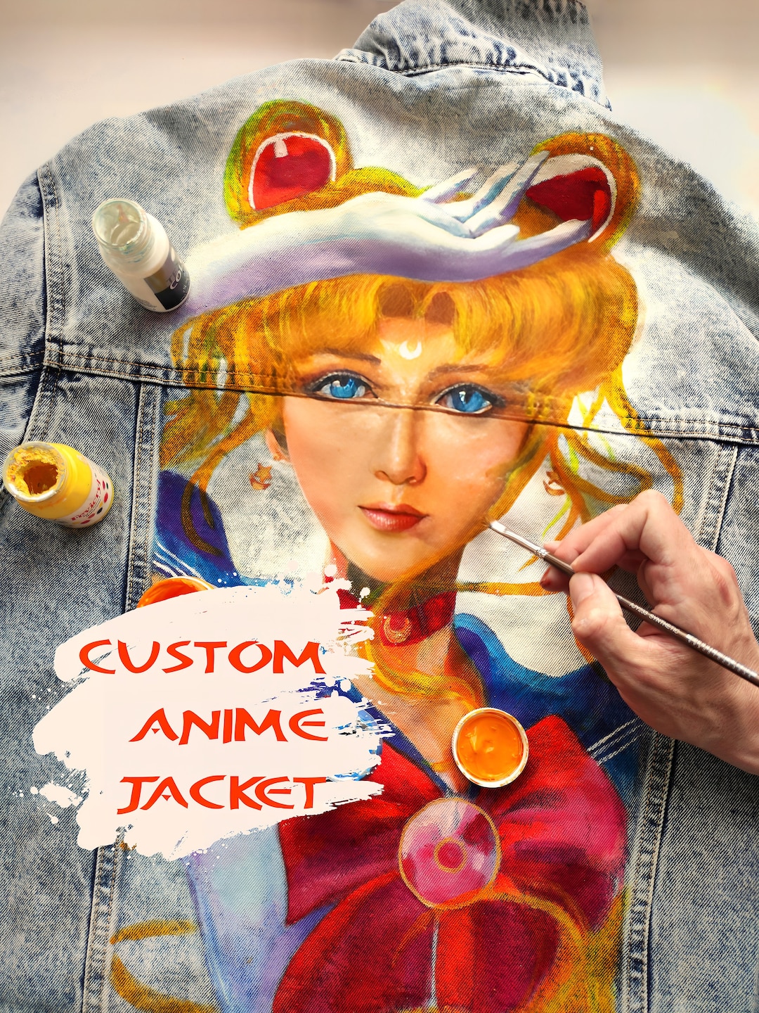 Hand Painted Anime Denim Jacket, Custom Personalized Comic Clothes ...