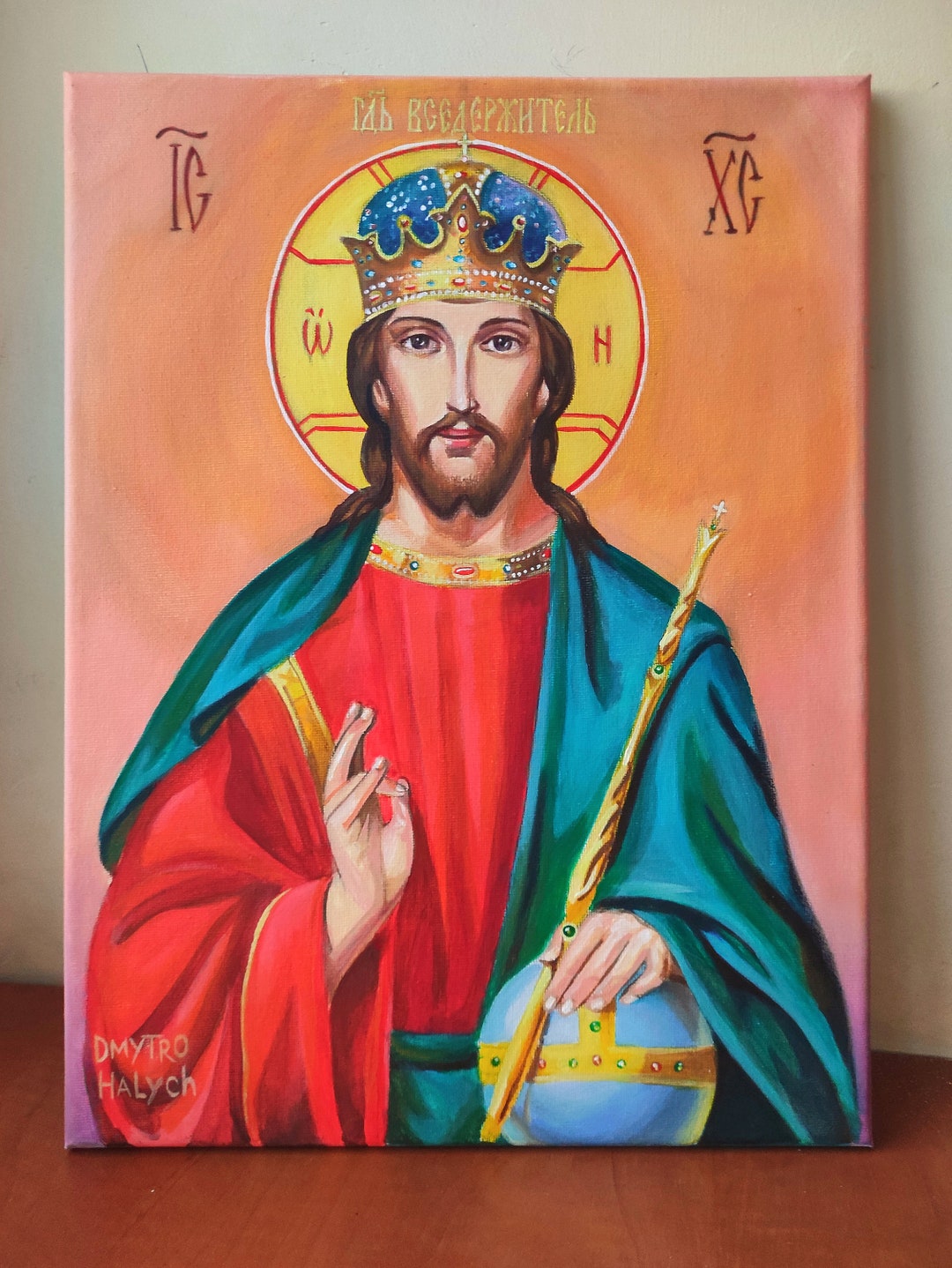 Hand Painted Icon Jesus Savior on Canvas, Custom Greek Byzantine ...