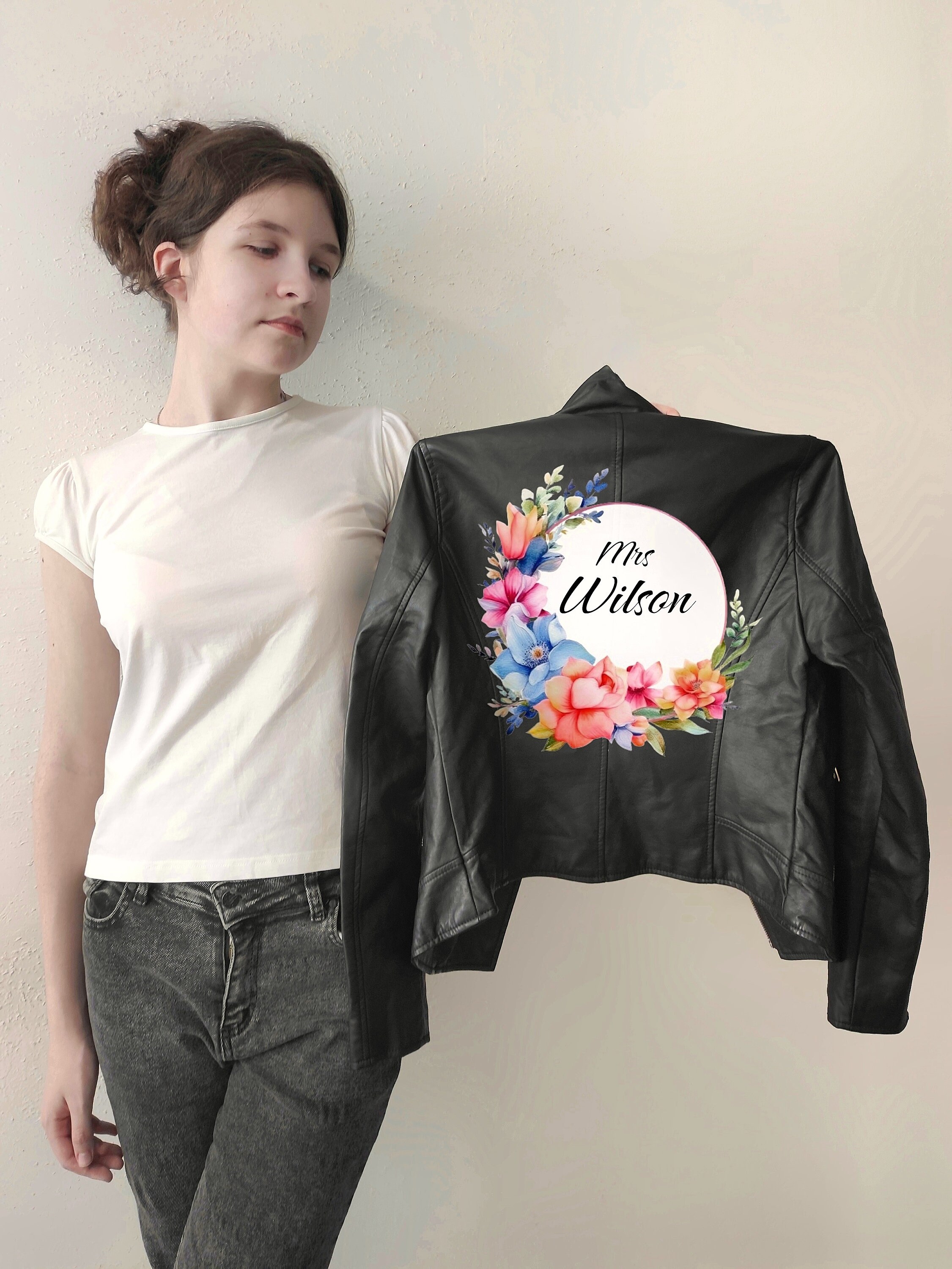 Wedding Painted Flower Jacket, Personalized Gift Leather Jacket, Mrs ...