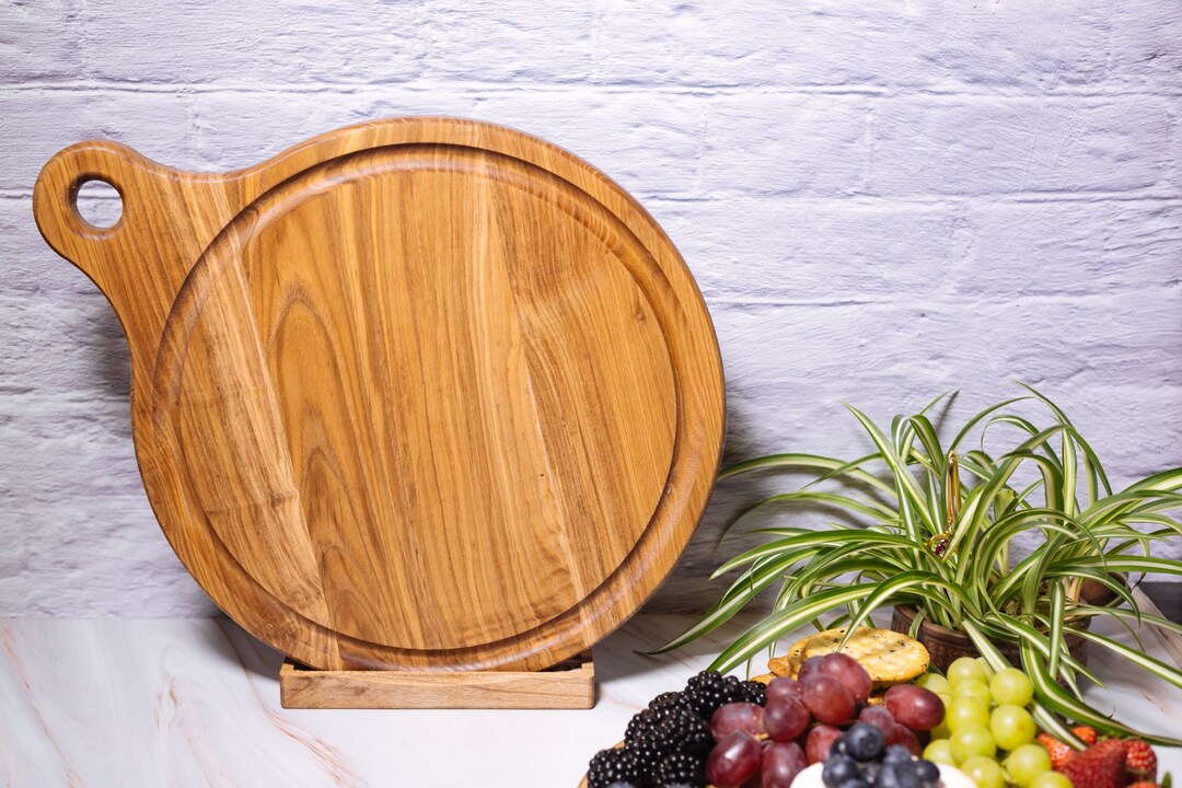 Wooden Round Cheese Board, Ash Hardwood, 13-inch Diameter, Serving ...
