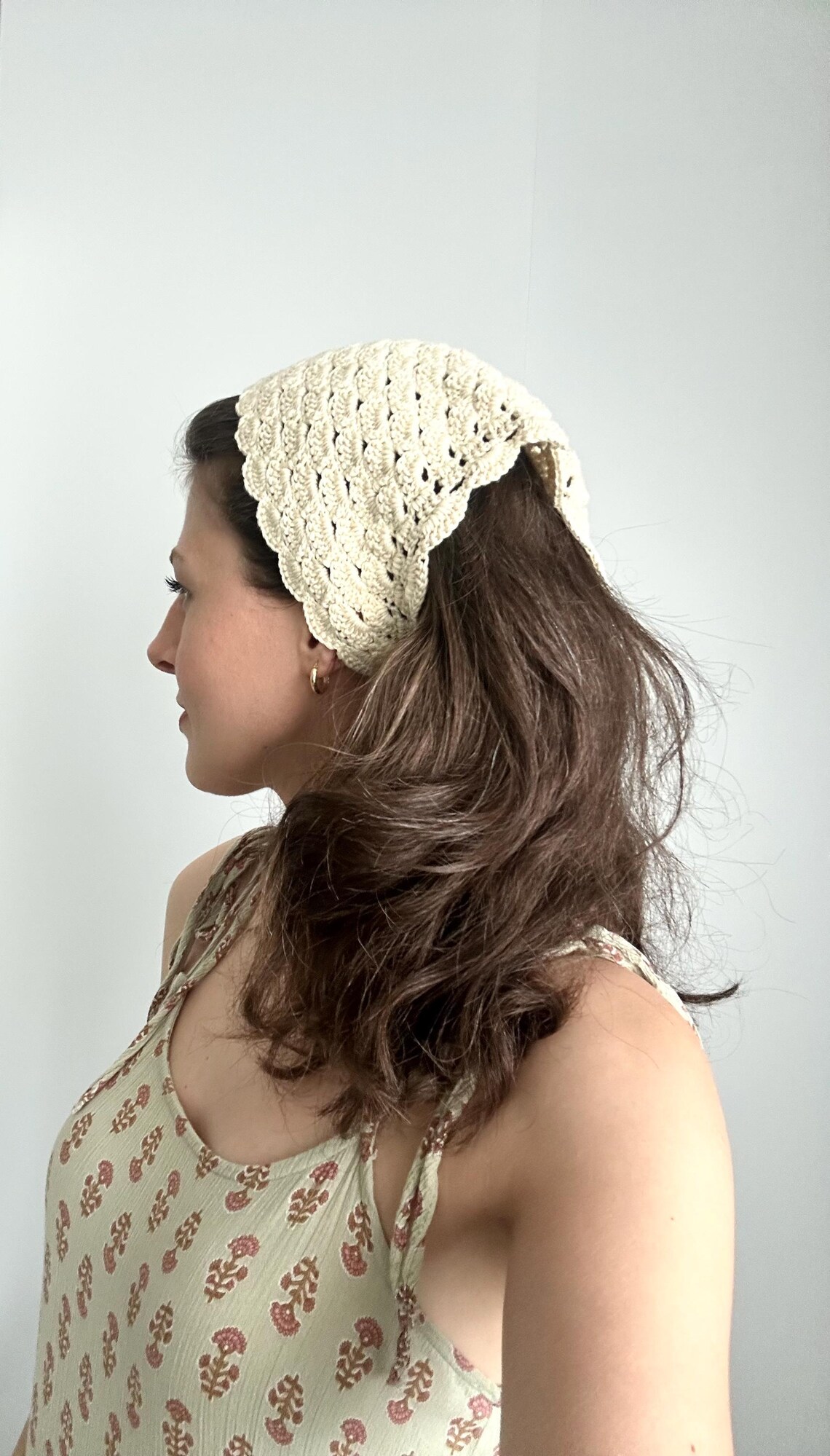 Crochet Cotton Bandana: Boho Cottagecore Knit Head Scarf - Etsy