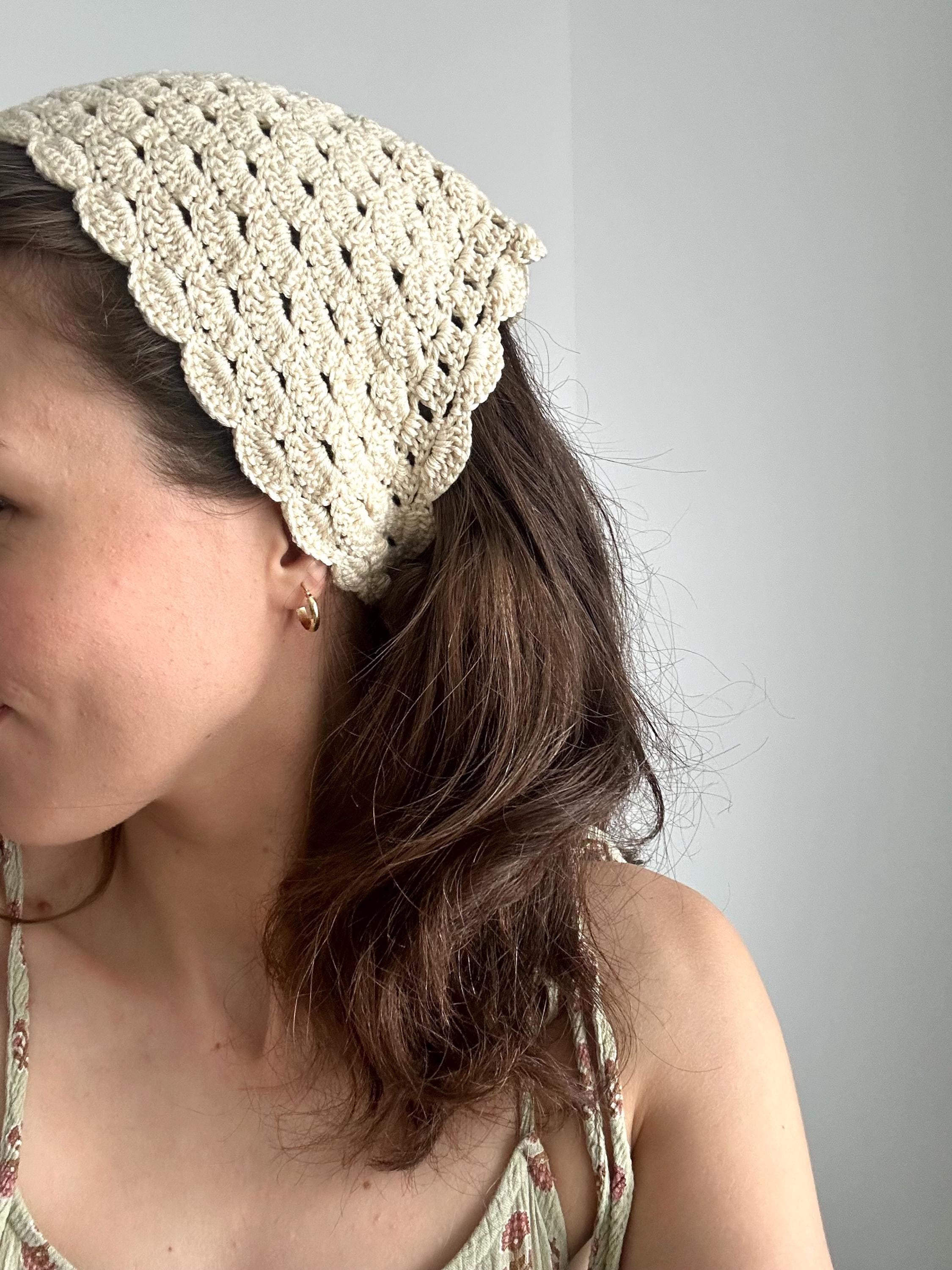 Crochet Cotton Bandana: Boho Cottagecore Knit Head Scarf - Etsy