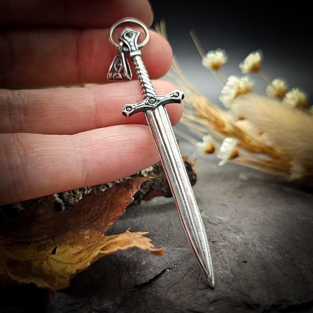 Handmade Sterling Silver Sword Pendant With Black Moissanite Stones ...