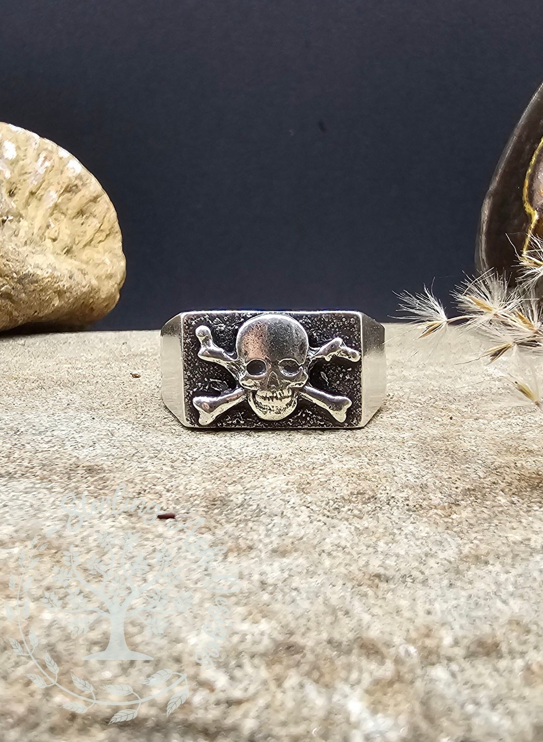 Jolly Roger Skull and Crossbones Gents Ring Hallmarked Solid Recycled ...