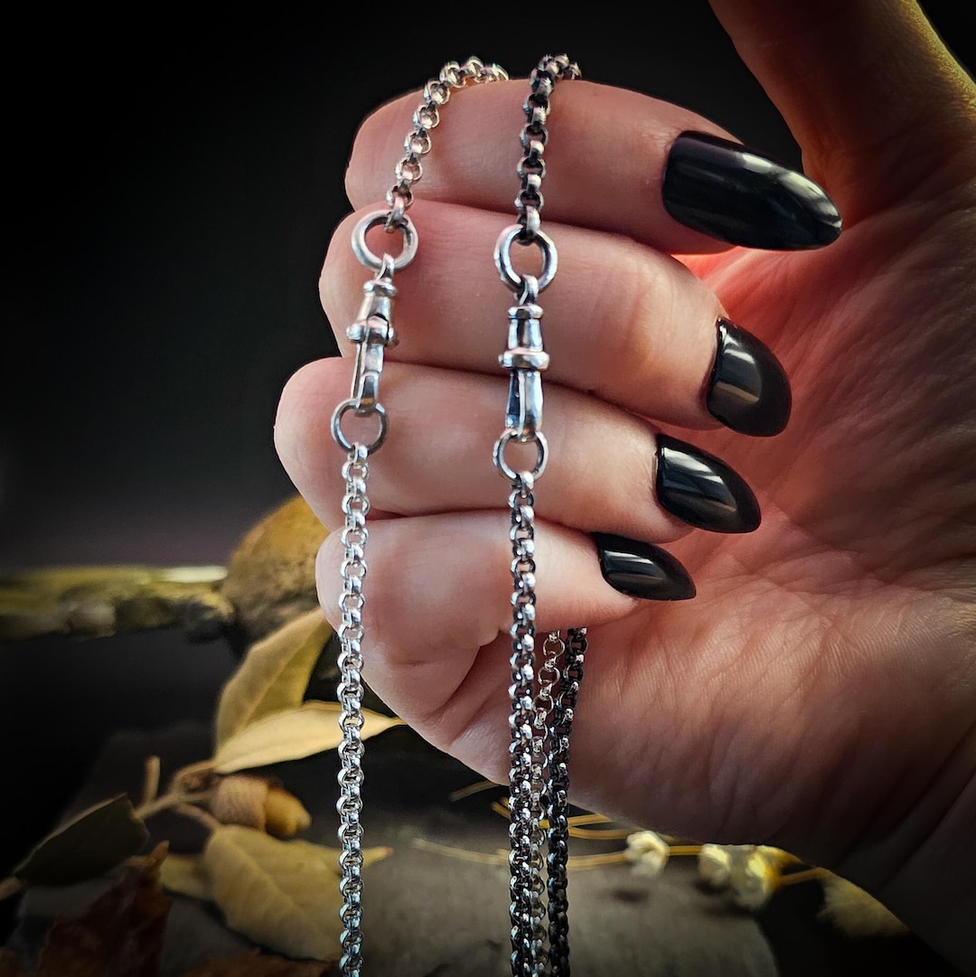 Blackened 3mm Round Rolo Belcher Chain With Albert Clasp | Handmade ...