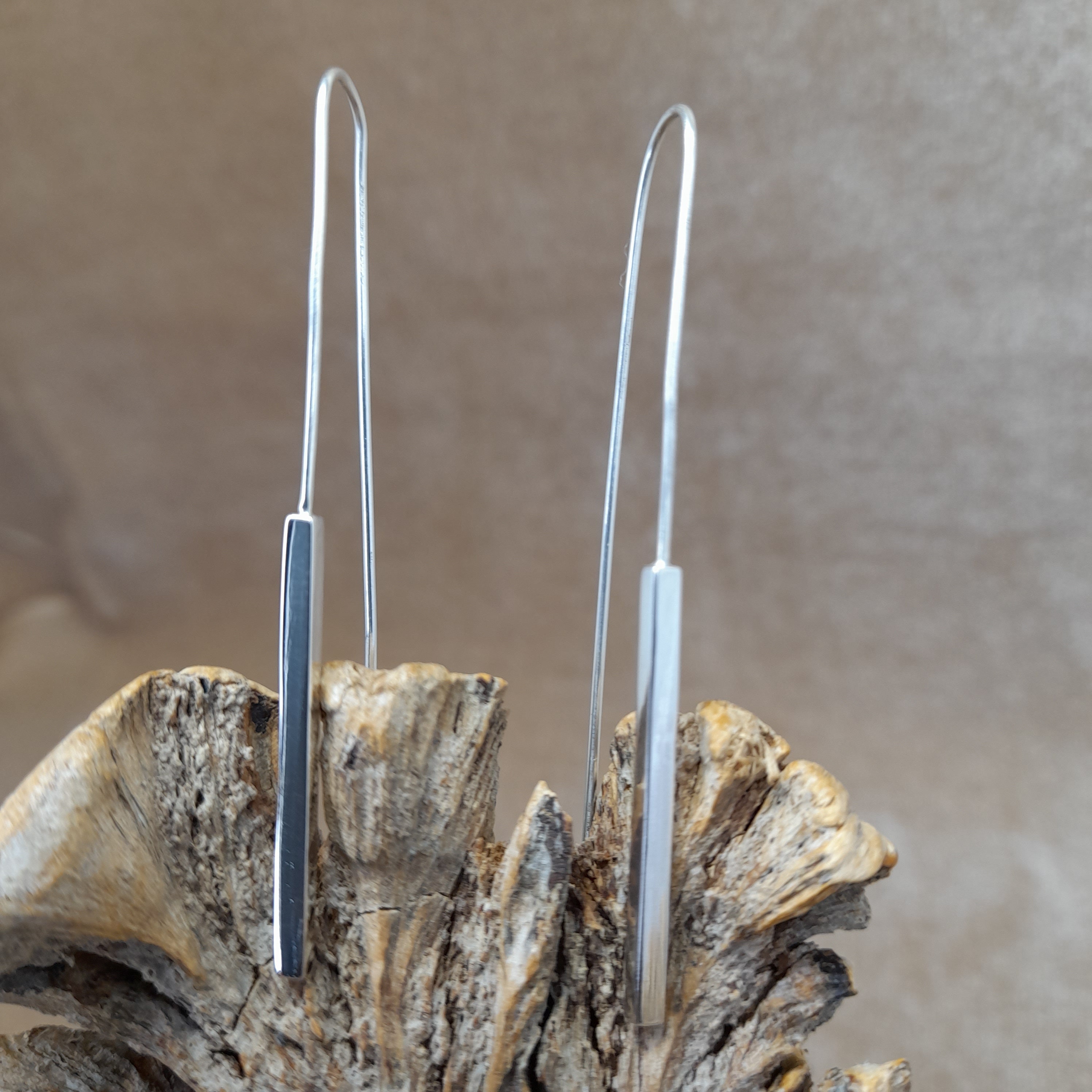 Solid Sterling Silver Oblong Long Pull Through Drop Earrings. - Etsy